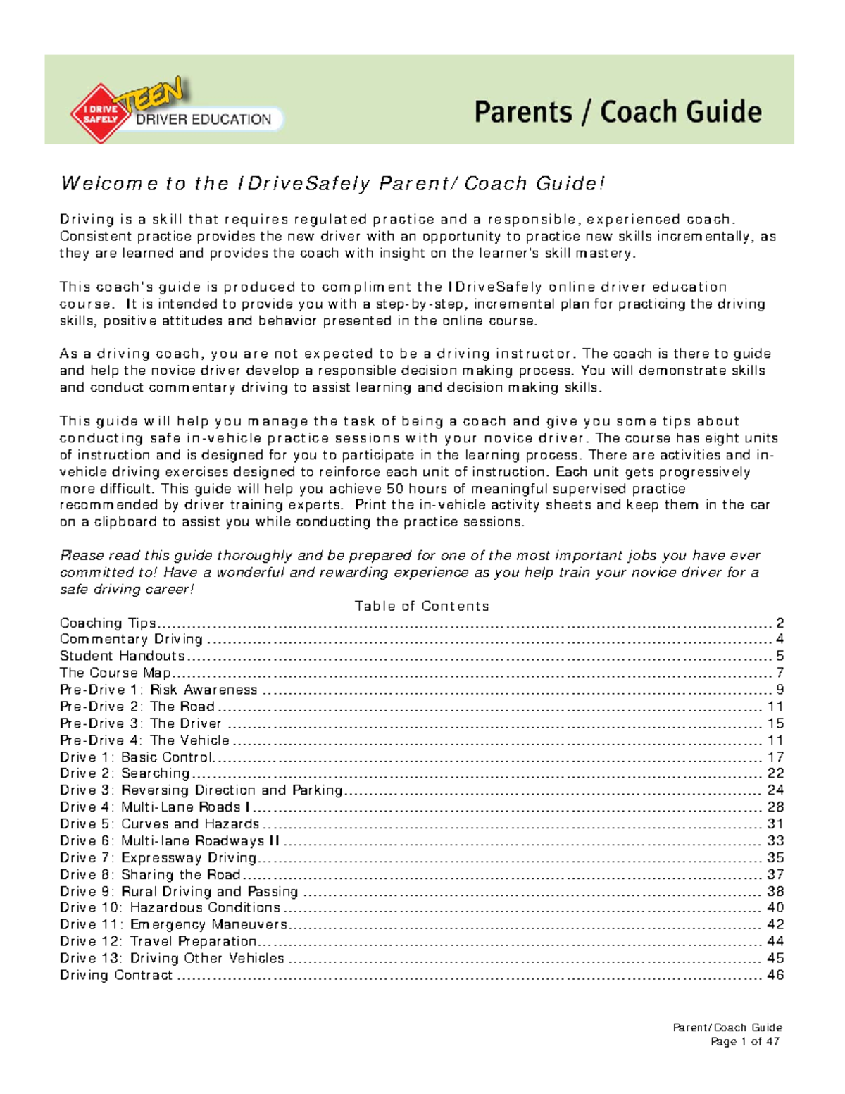 Parent coach guide - It will help - Welcome to the IDriveSafely Parent ...