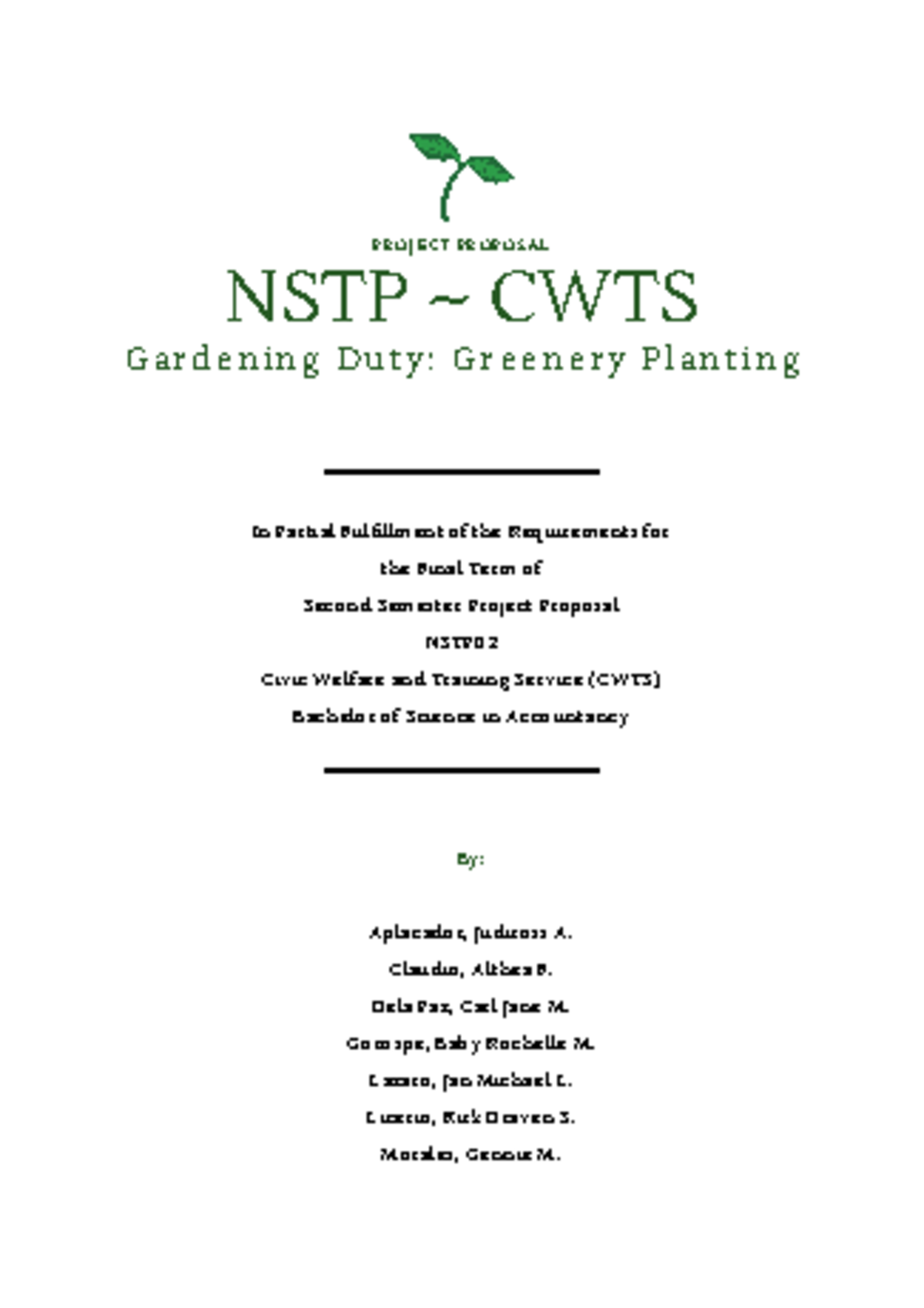 Project- Proposal-NSTP-CWTS-1 - P R O J E C T P R O P O S A L NSTP ...