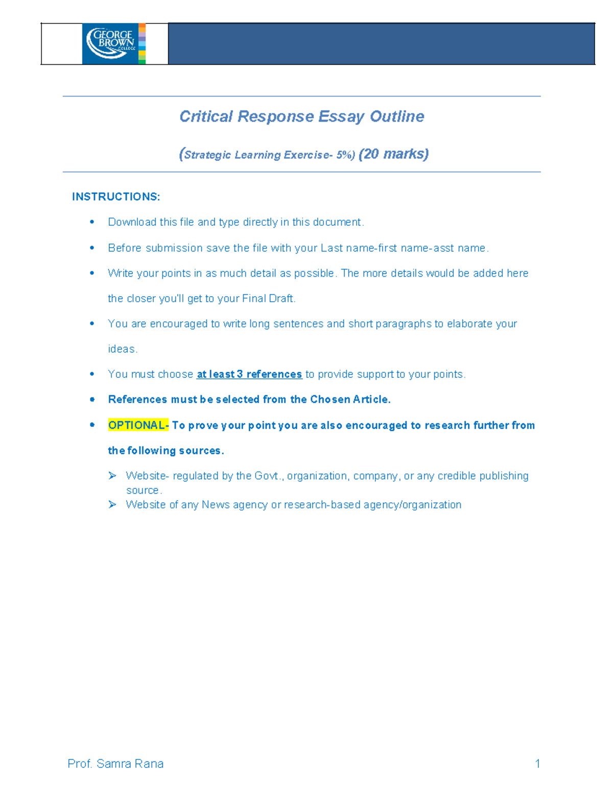 6-Outline-Critical Response Essay - Texts Critical Response Essay ...
