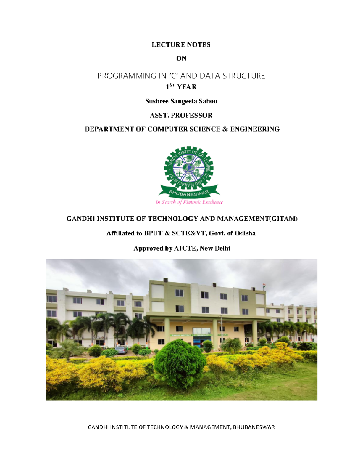 Prog C And Ds Lecture Notes Lecture Notes On Programming In ‘c And