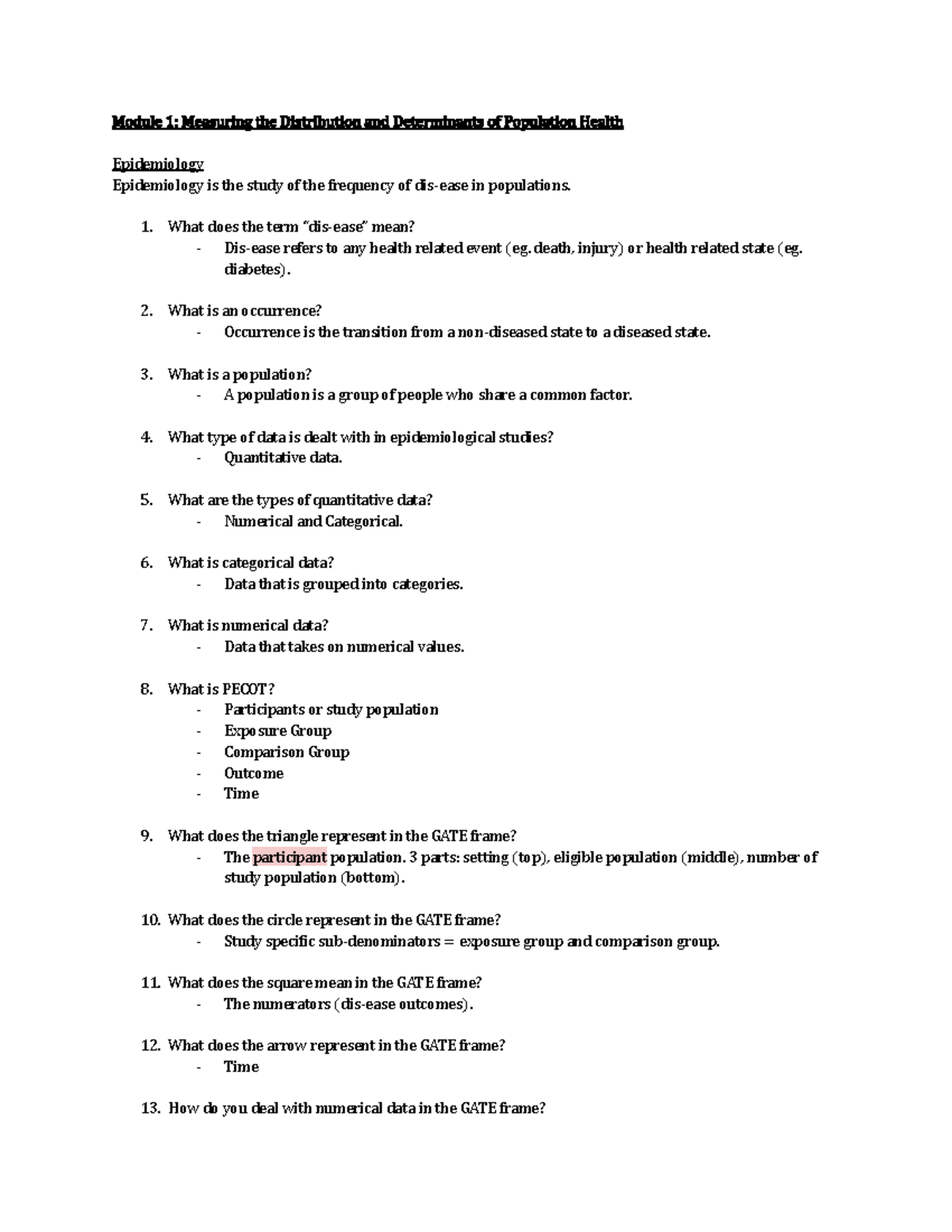 POPLHLTH 111 Notes - Module 1: Measuring the Distribution and ...