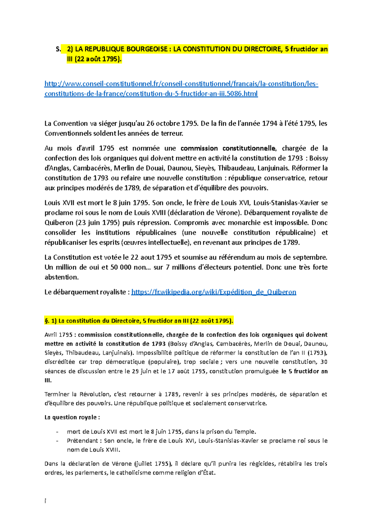 Plan Directoire - S. 2) LA REPUBLIQUE BOURGEOISE : LA CONSTITUTION DU ...