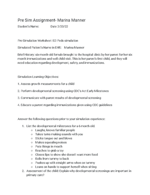 Pre sim worksheet Sarah Weinberg - STUDENT PRE-SIMULATION WORKSHEET ...