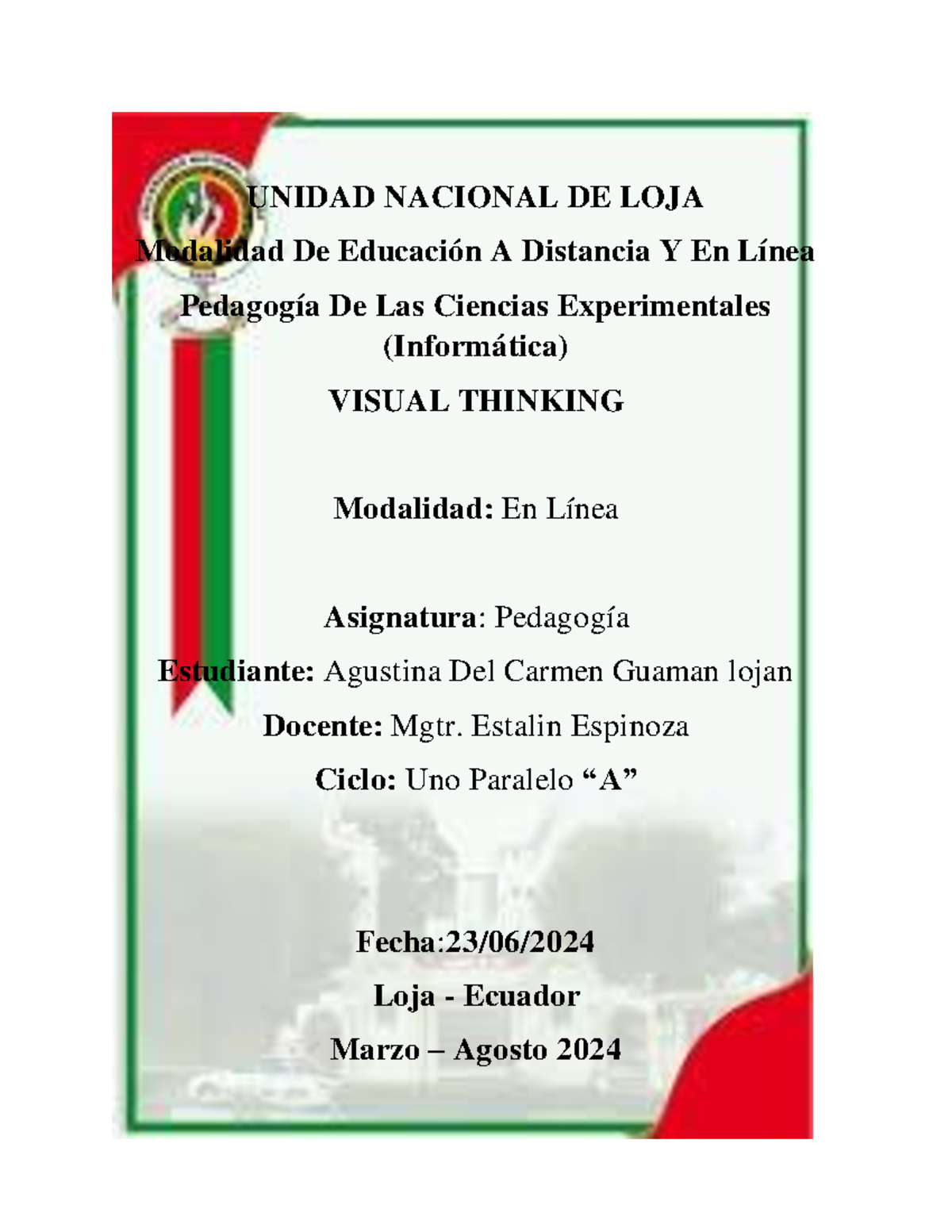 Visual Thinking Pedagogia 2da. Unidad - UNIDAD NACIONAL DE LOJA Modalidad De Educación A ...