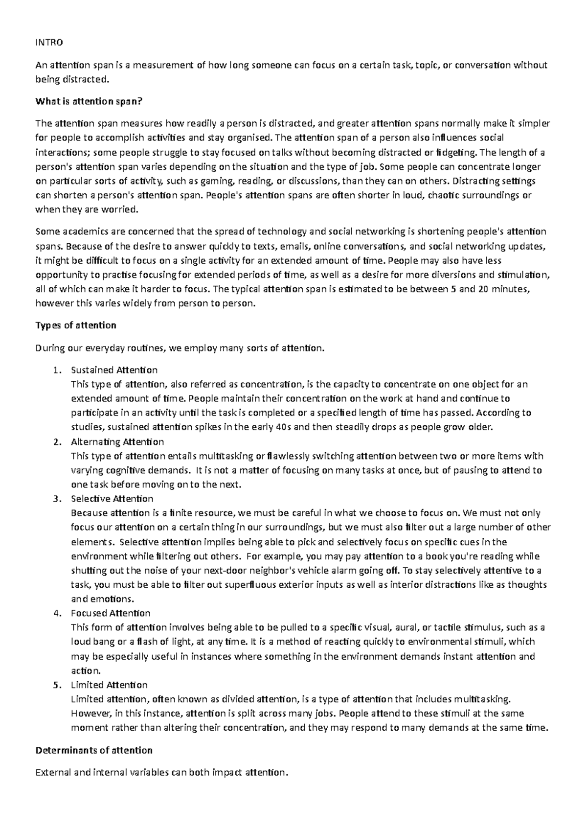 Span of attention - INTRO An attention span is a measurement of how ...