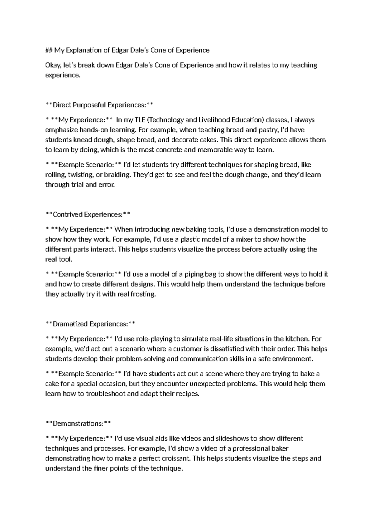 My Explanation of Edgar Dale - Direct Purposeful Experiences: My ...