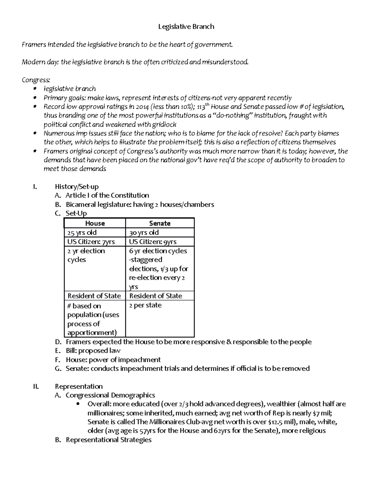 Legislative Branch Students - Legislative Branch Framers intended the ...