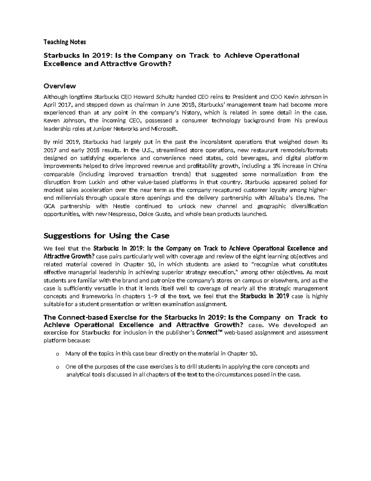Starbucks Teaching Notes - Teaching Notes Starbucks in 2019: Is the ...