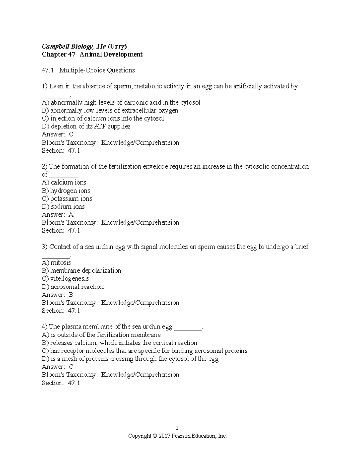 Chapter 47 - test help and prep. bio 111-112 test guides - Campbell ...