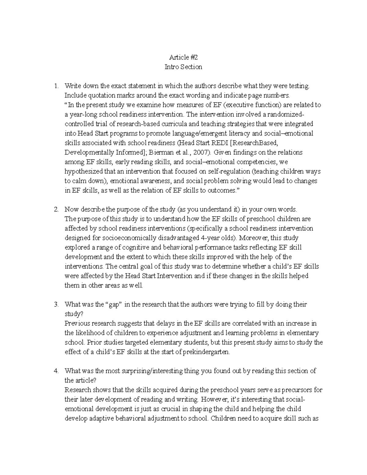 130 Article 2 Assigment - Article # Intro Section Write down the exact ...