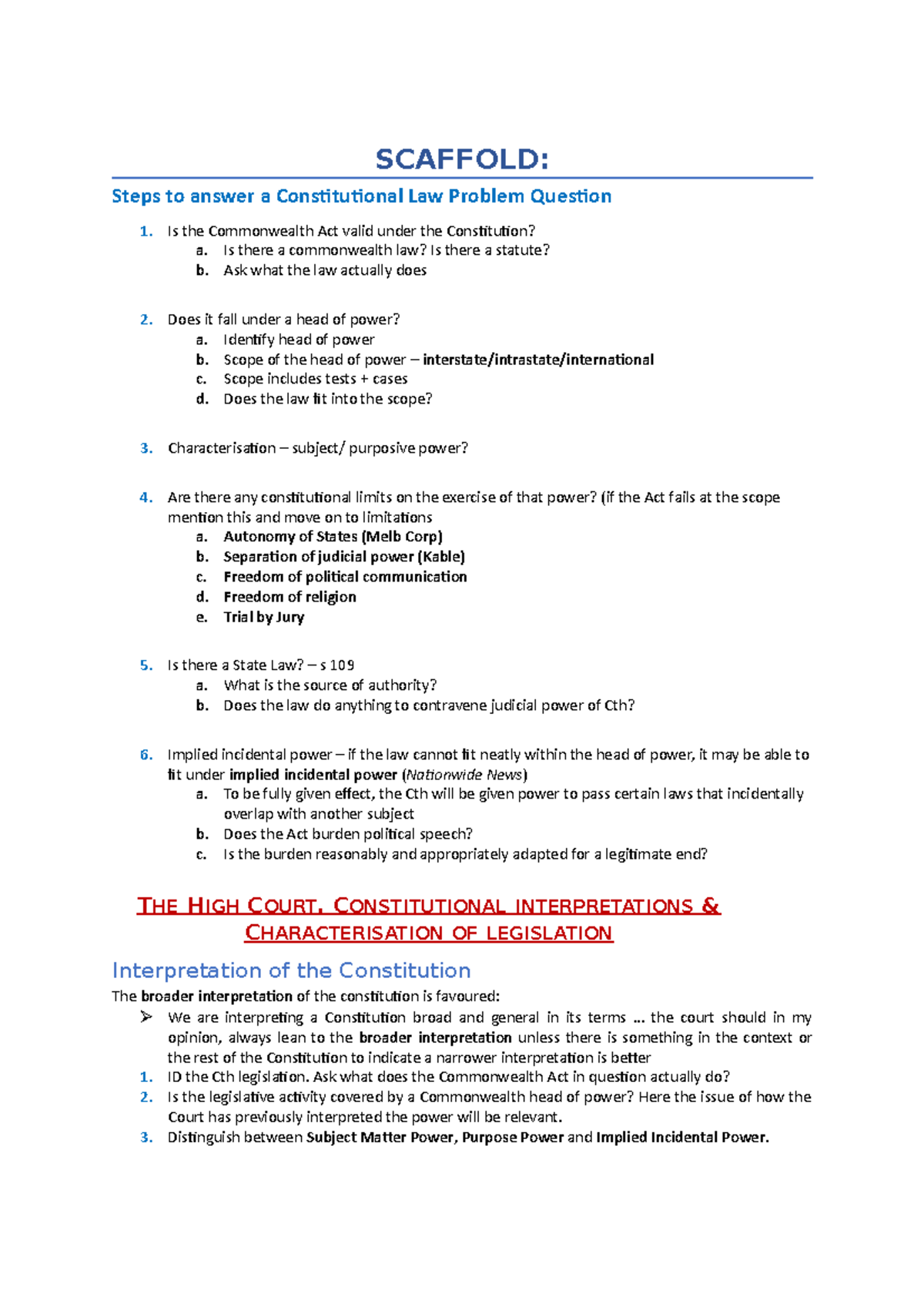 Scaffold Final - SCAFFOLD: Steps to answer a Constitutional Law Problem ...
