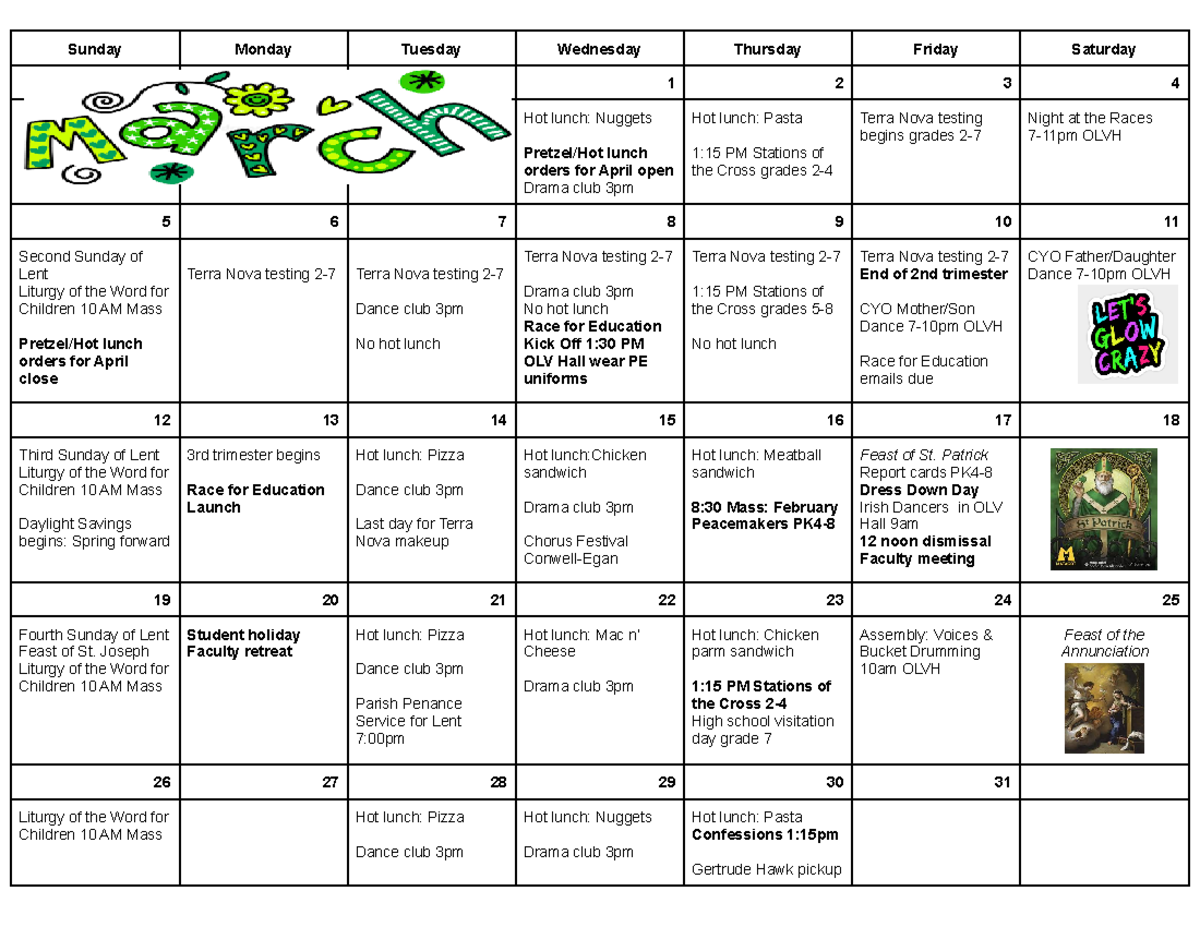 March Calendar 1 - msn - Sunday Monday Tuesday Wednesday Thursday ...