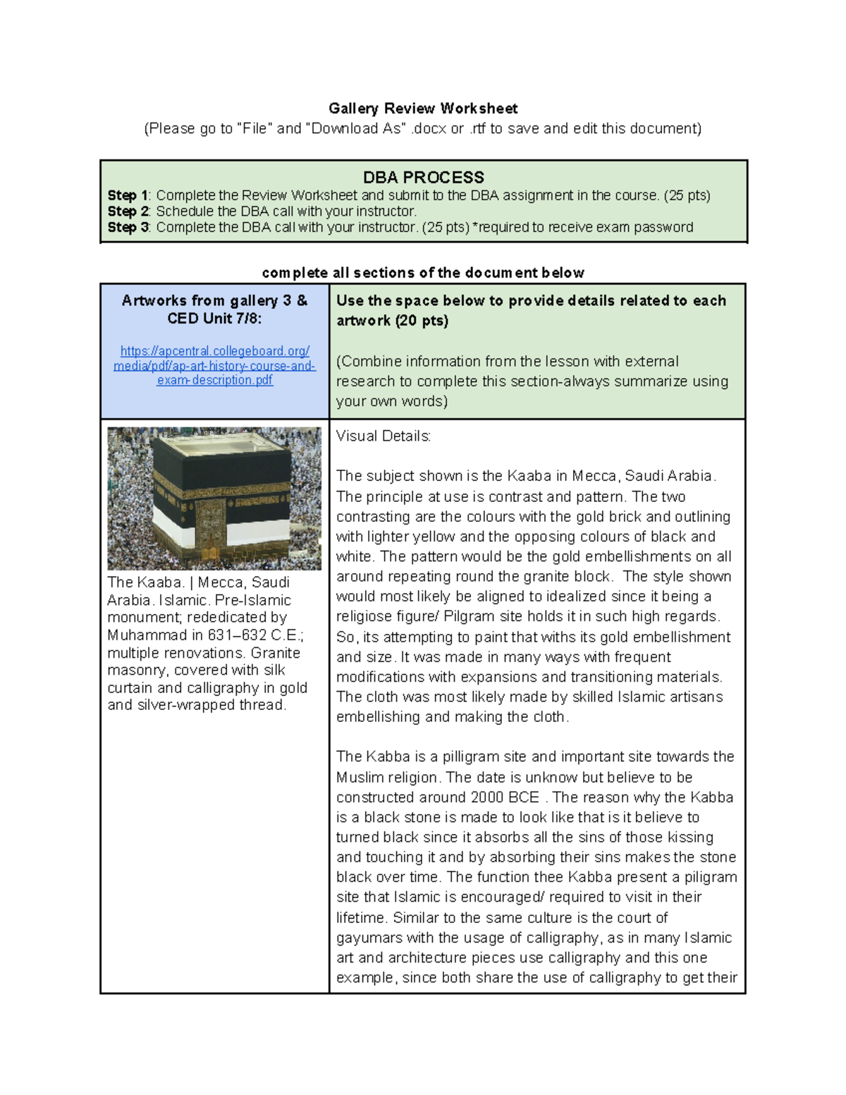 New 3.05 DBA Review - FLVS - Gallery Review Worksheet (Please go to ...