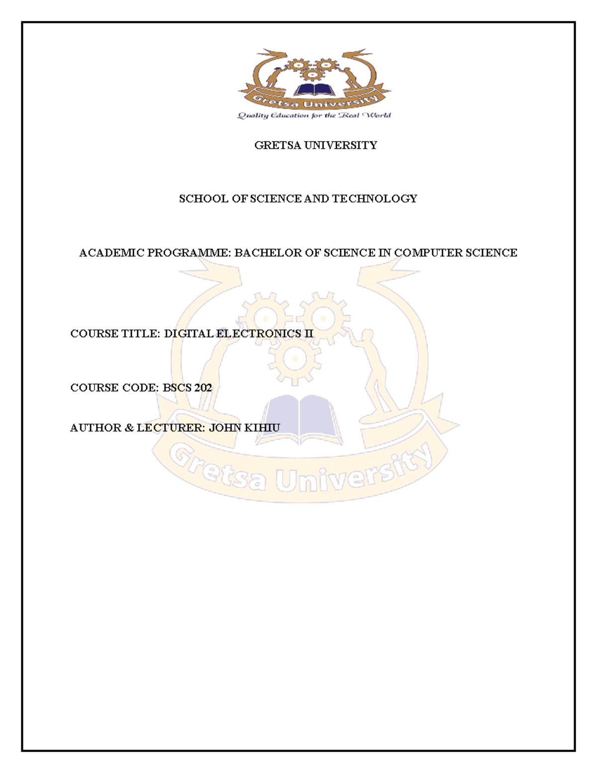 Digital electronics 2 Notes - GRETSA UNIVERSITY SCHOOL OF SCIENCE AND ...