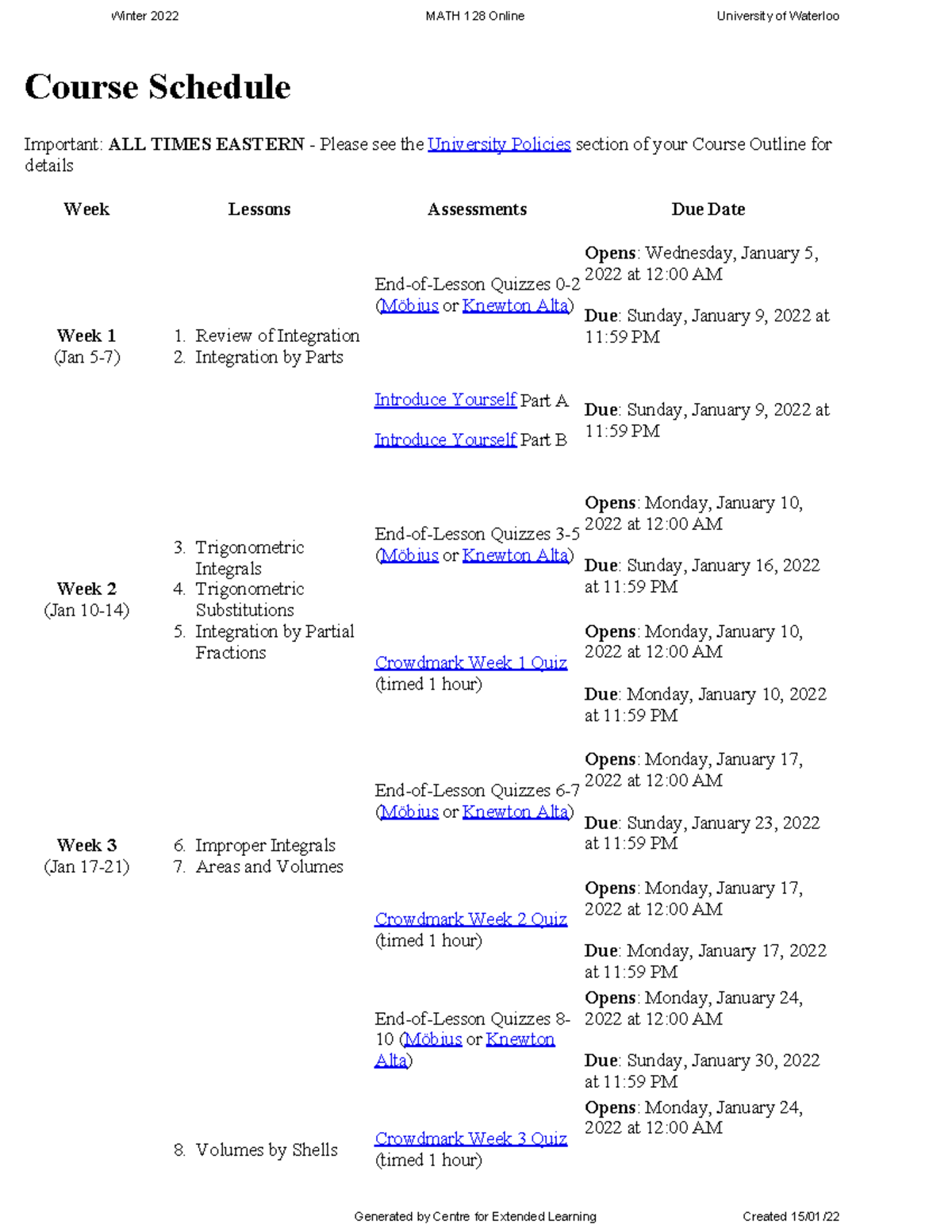 1221 MATH 128 - Math 128 - Course Schedule Important: ALL TIMES EASTERN ...