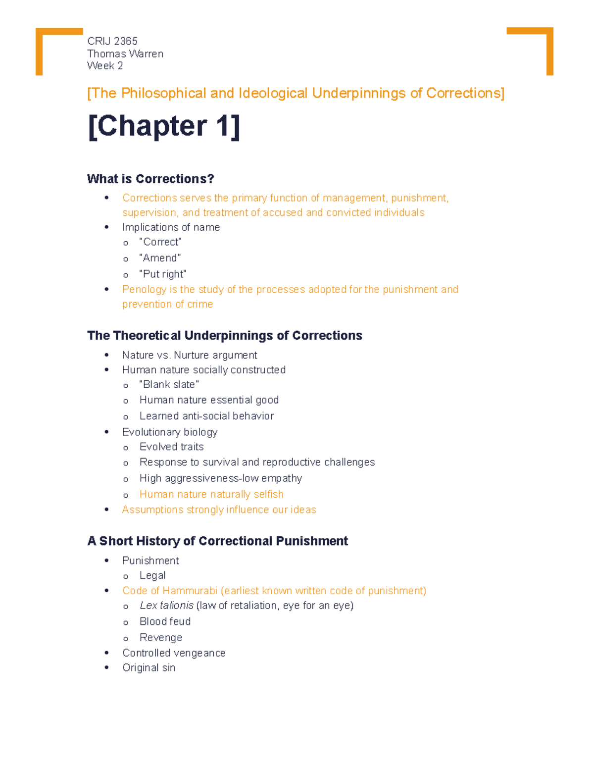 Chapter 1 - Philosophical and Ideological Underpinnings of Corrections - CRIJ 2365 Thomas Warren ...
