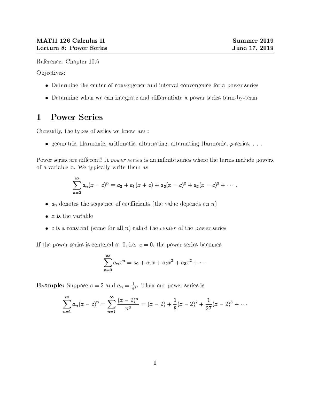 Lecture 8 - Excellent notes for chapter 8 , calc 2 series. - s ♠♠ r t r ...