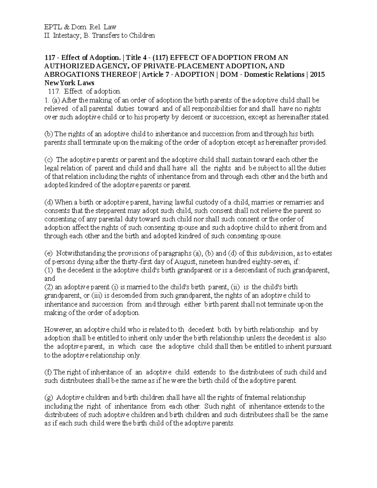 EPTL & Dom Rel for Transfers to Children - EPTL & Dom. Rel. Law II ...