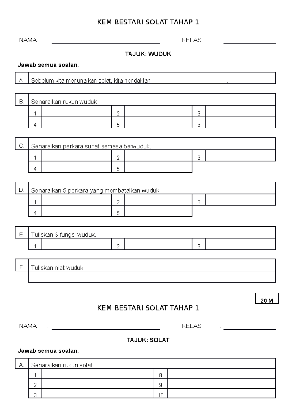 Lembaran Kuiz Tahap 1 - Latihan - KEM BESTARI SOLAT TAHAP 1 NAMA ...