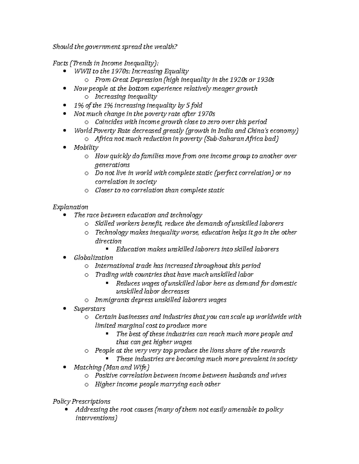 Income Inequality Lecture Notes - Should the government spread the ...