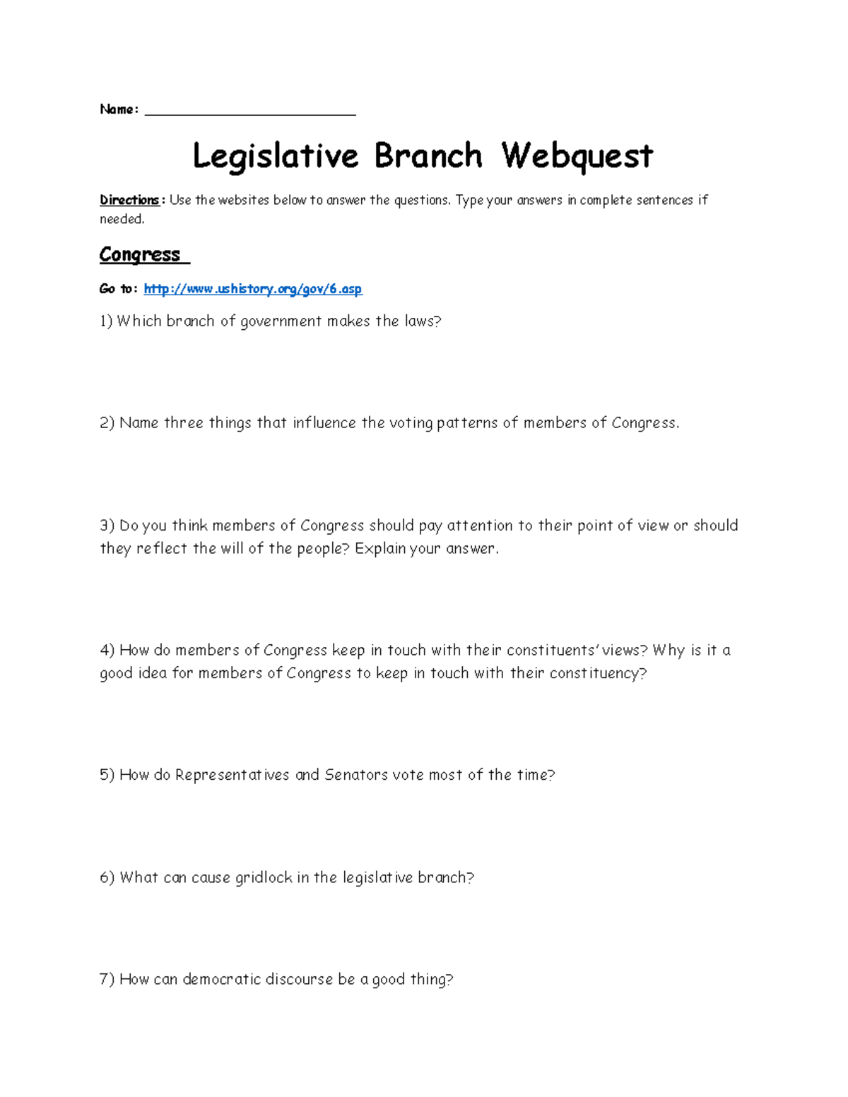 Legislative Webquest - I am good at this - Name ...