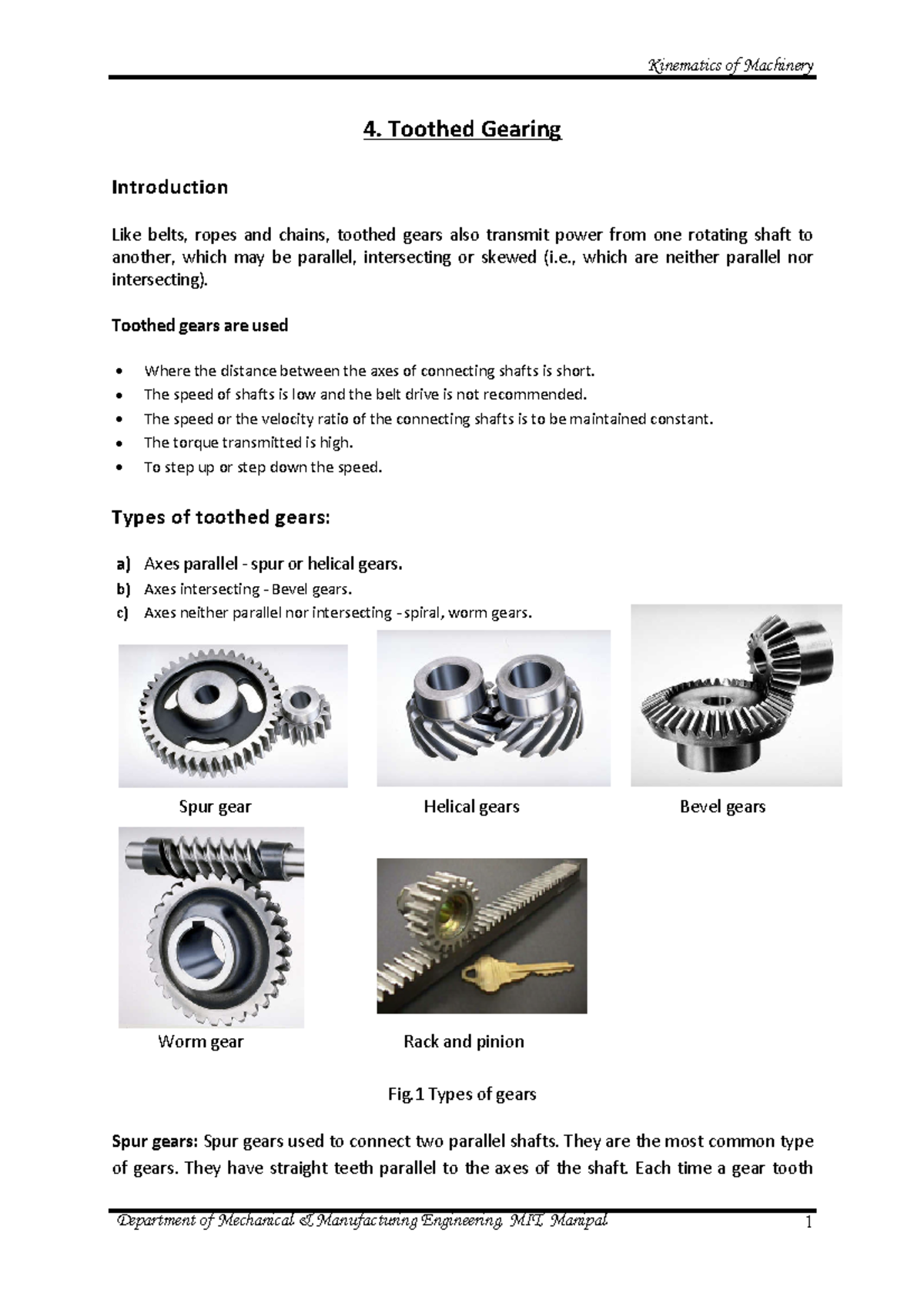 Toothed Gearing - 4. Toothed Gearing Introduction Like belts, ropes and ...