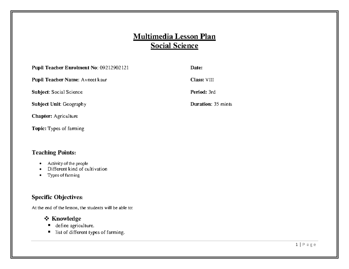 Multi Media Lesson Plan - Multimedia Lesson Plan Social Science Pupil ...