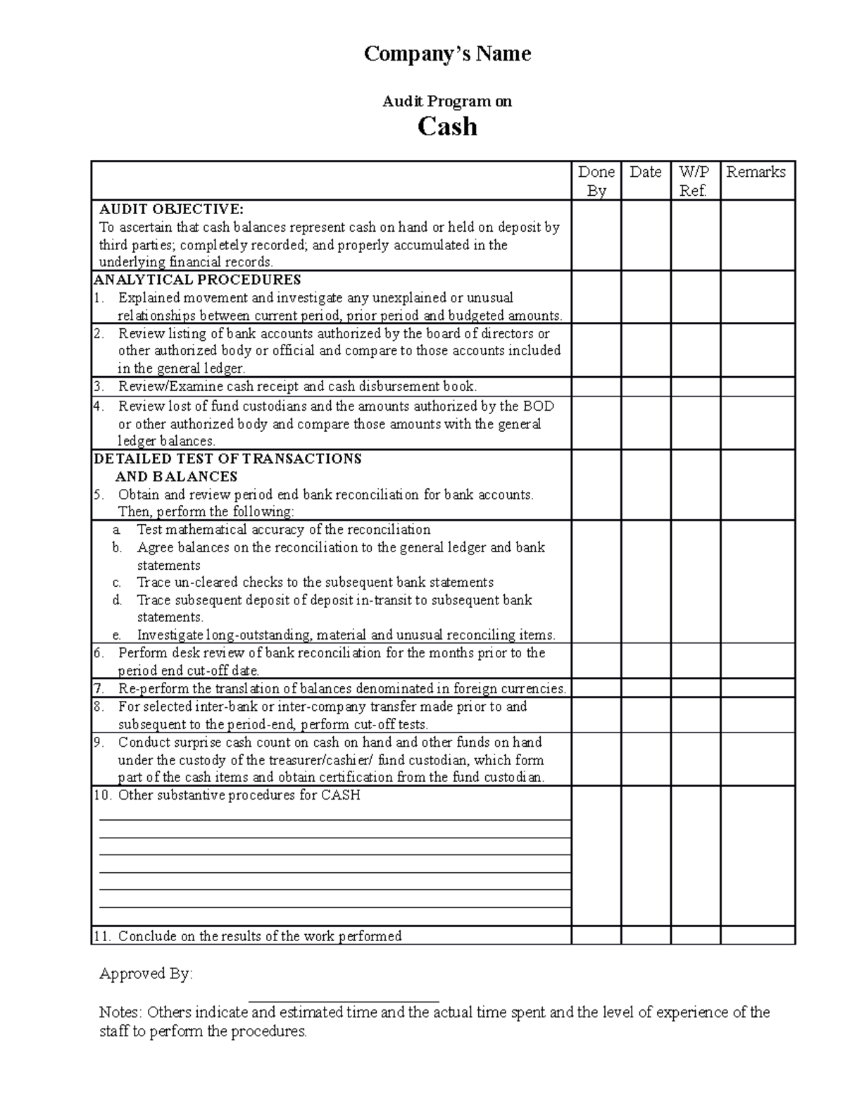 236014695 Audit Program Cash Module 2 Company s Name Audit Program