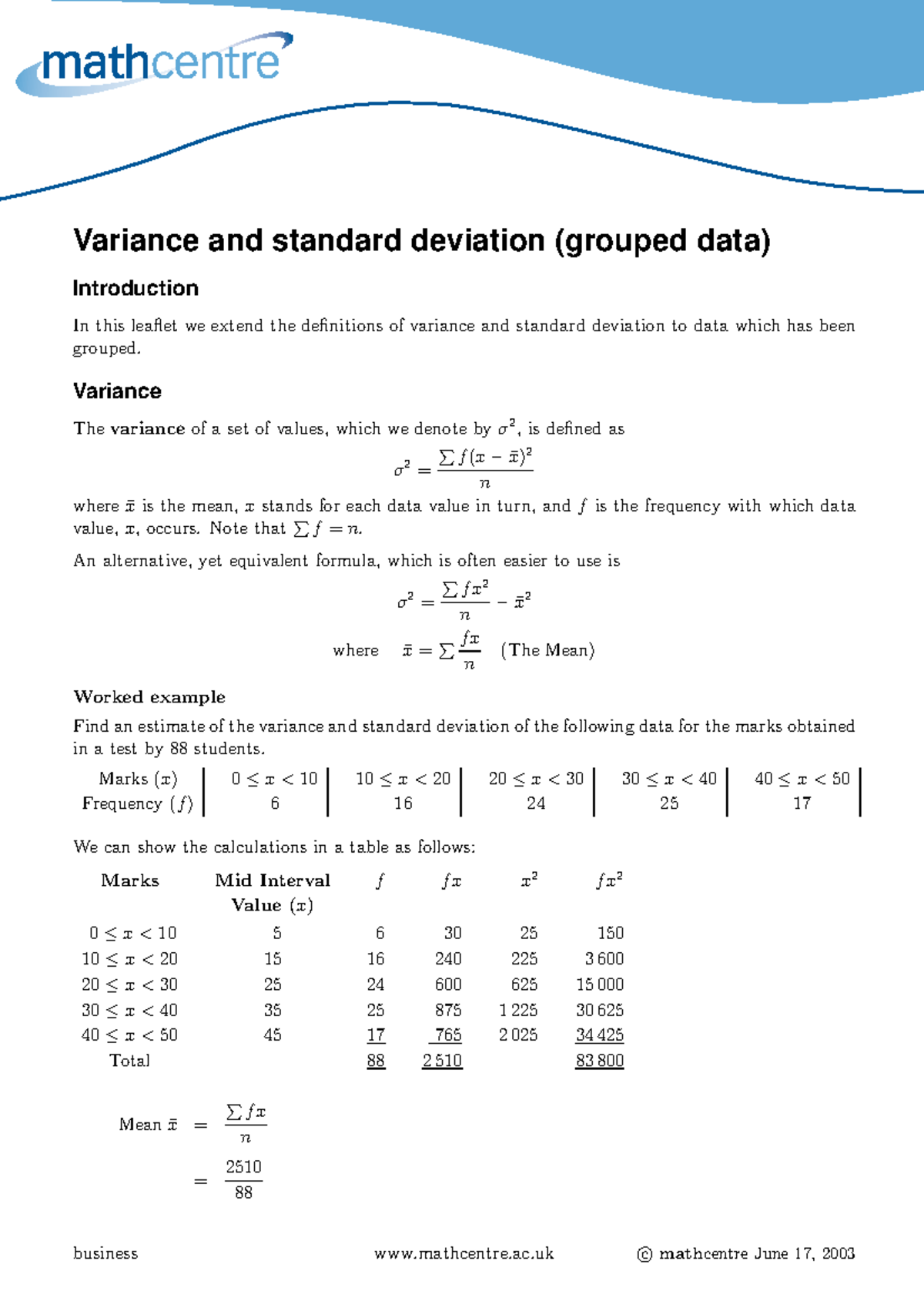 Measures OF Dispersion-1 - Variance and standard deviation (grouped ...