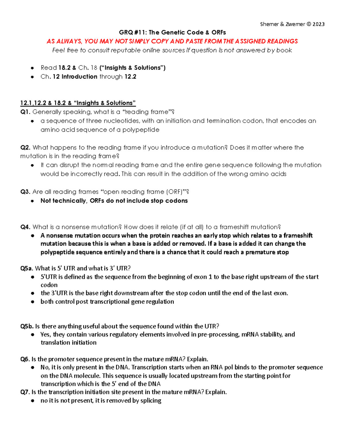 GRQ 11(220) - Shemer & Zwemer © 2023 GRQ #11: The Genetic Code & ORFs ...