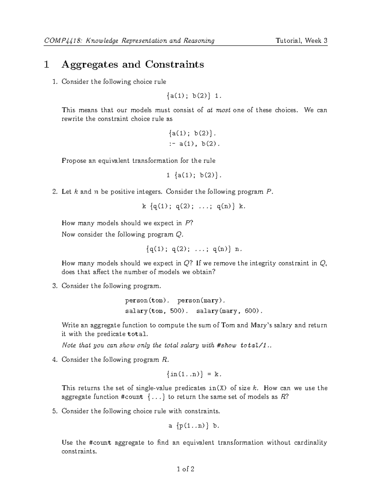 Problem Set 2 - aaaaaaaaaaaaaaaaa - COMP4418: Knowledge Representation and Reasoning Tutorial ...