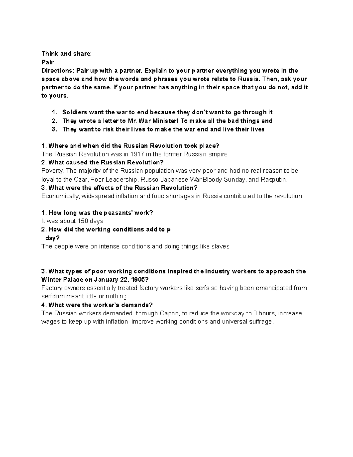 - The Russian Revolution-3 - Think and share: Pair Directions: Pair up ...