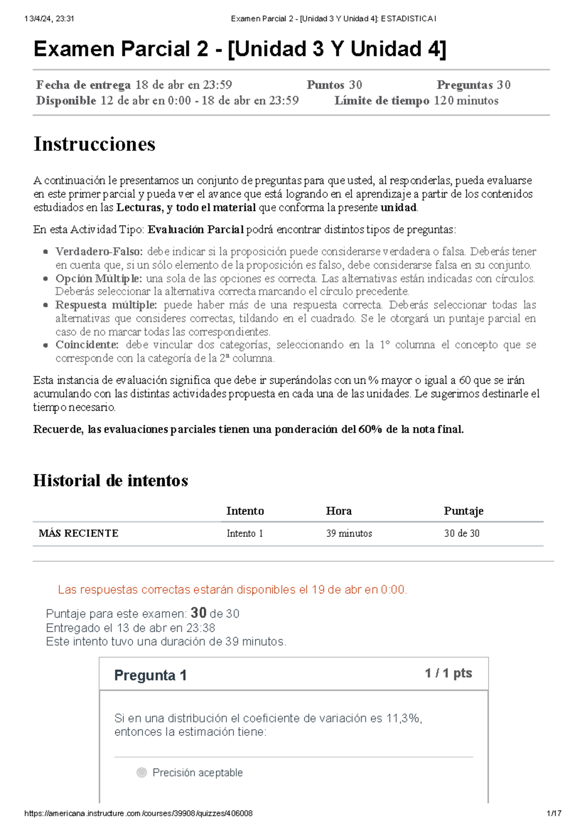 Examen Parcial 2 - [Unidad 3 Y Unidad 4] Estadistica I OFI - Examen Parcial 2 - [Unidad 3 Y ...
