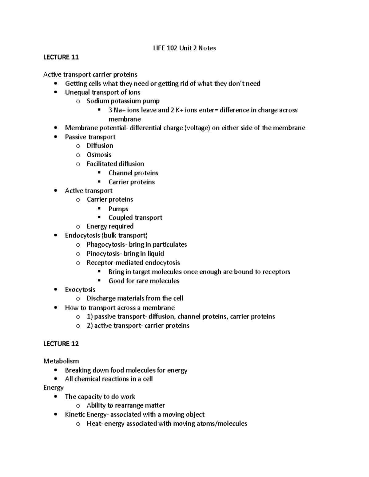 Life 102 Unit 2 Notes - Fall 2021 - LIFE 102 Unit 2 Notes LECTURE 11 ...