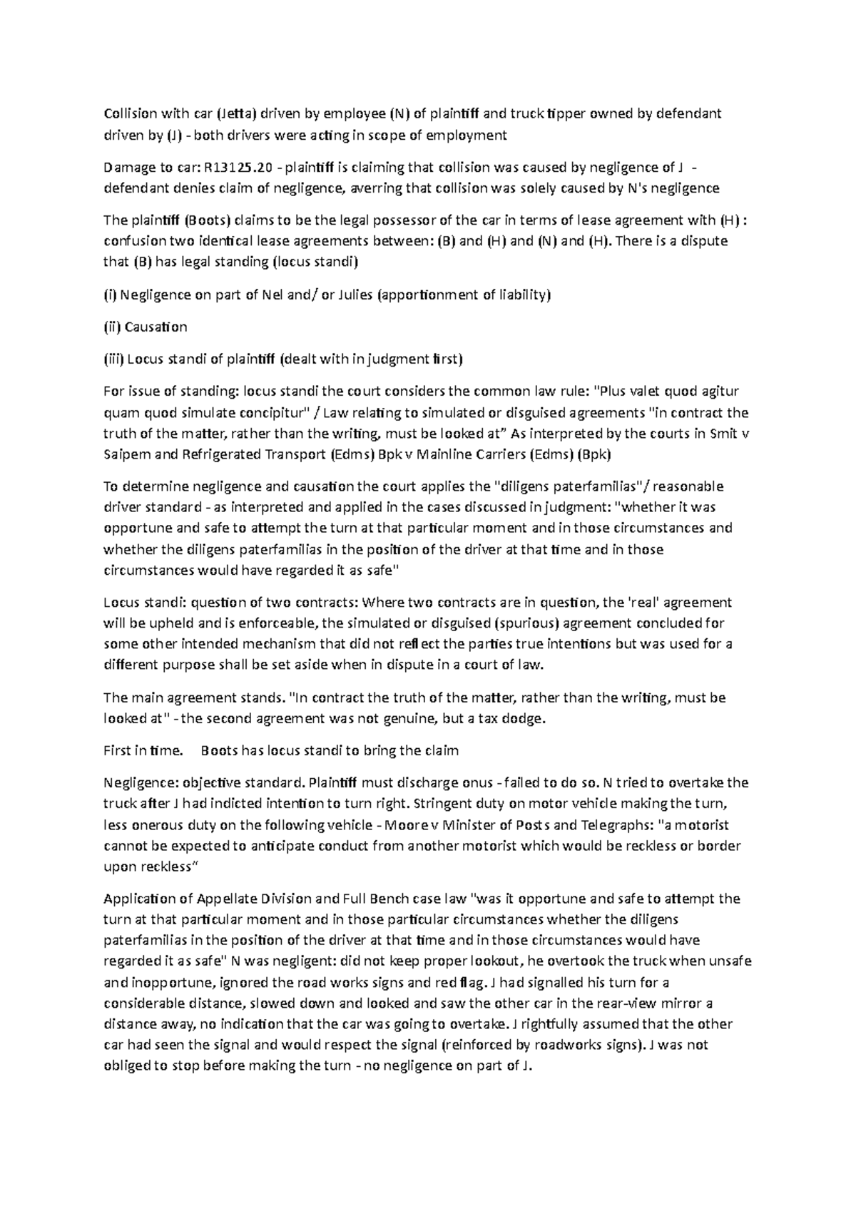 Collision with car - family law notes - Collision with car (Jetta ...