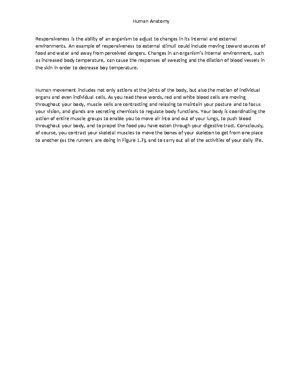 Human Anatomy 7 - Notes - Human Anatomy Responsiveness is the ability ...