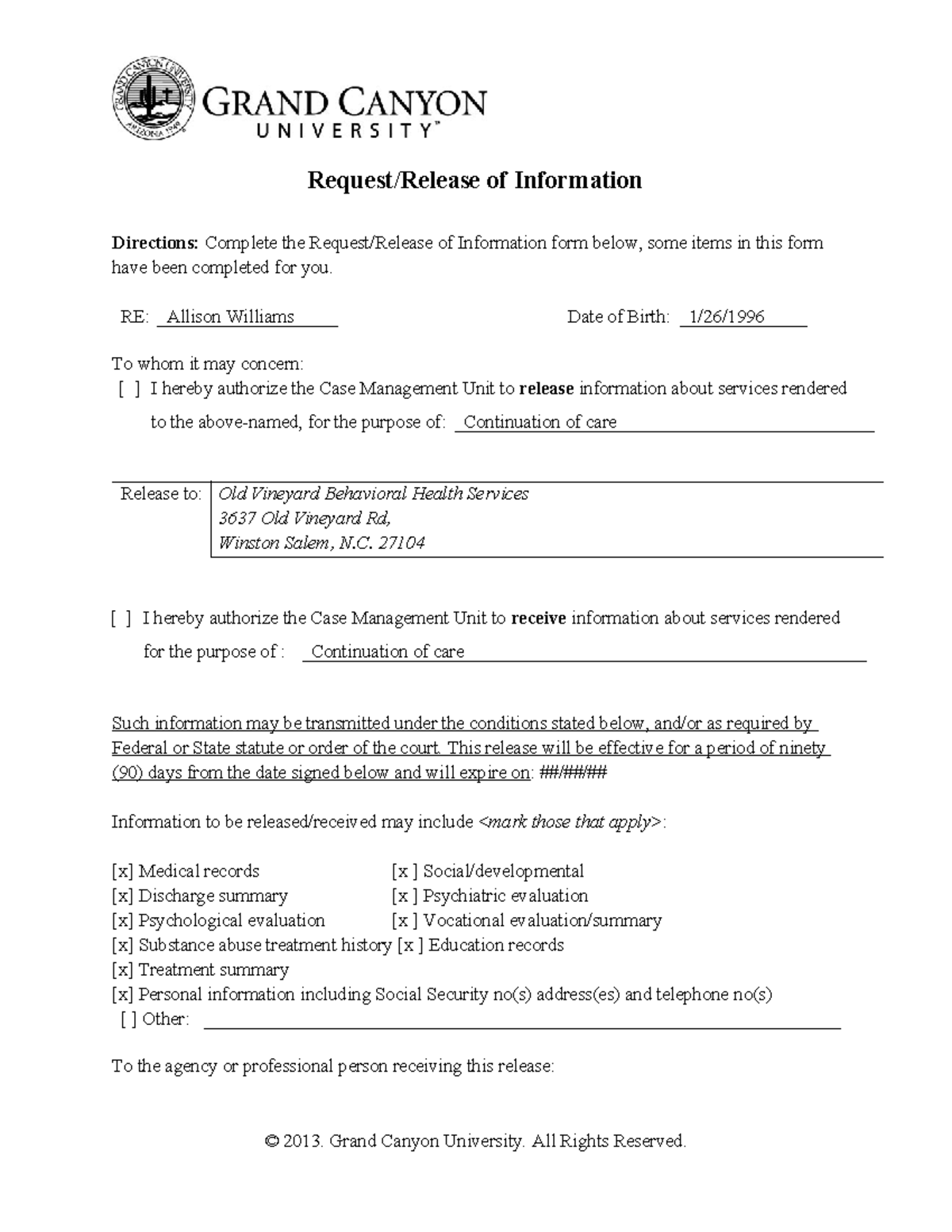 PCN255 - Case Management - Request/Release of Information Directions ...