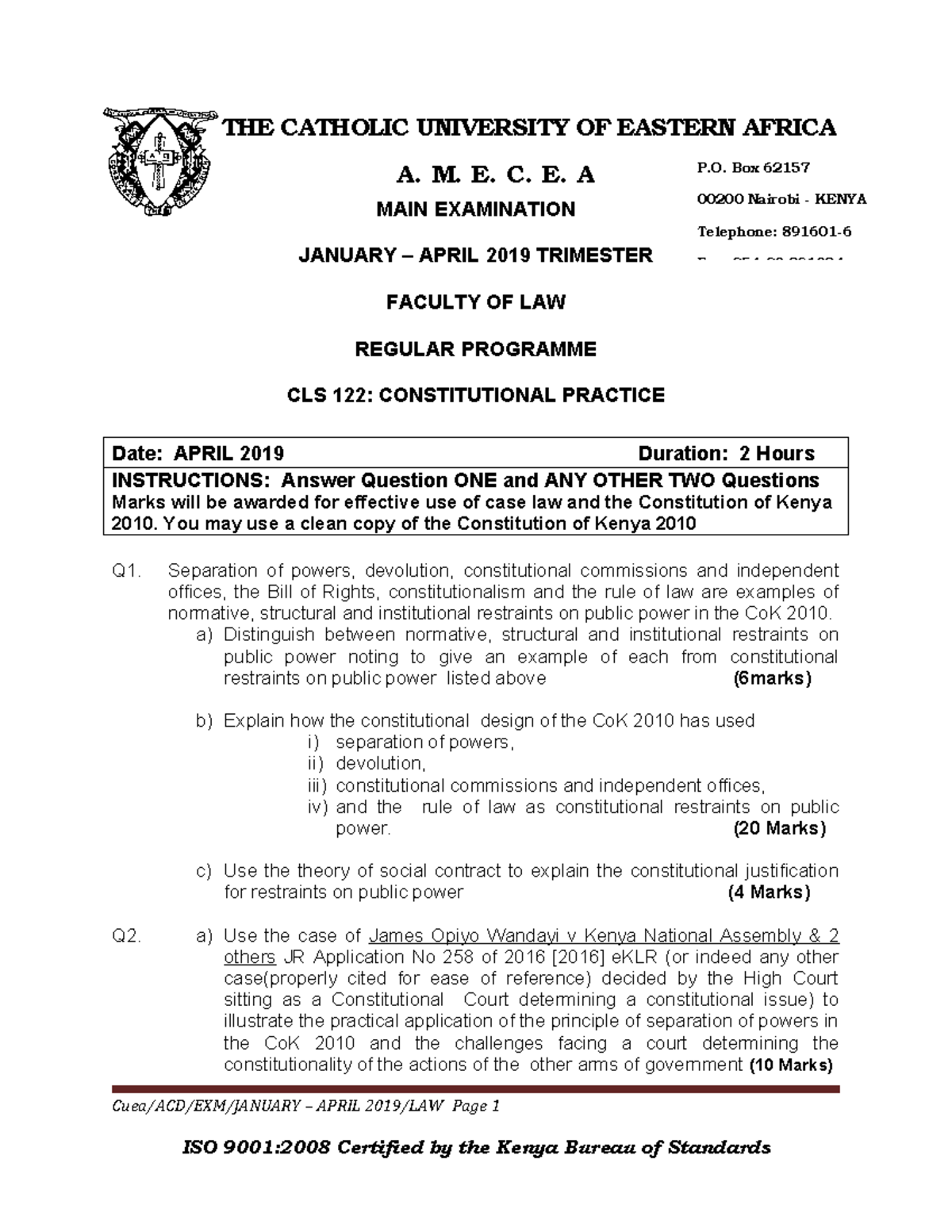 Past paper examinable questions on constitutional practice - THE ...