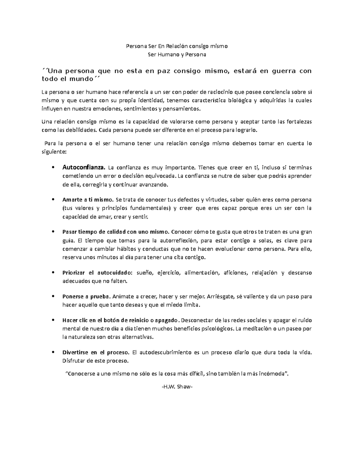 Humanidades Exposicion - Persona Ser En Relación consigo mismo Ser ...