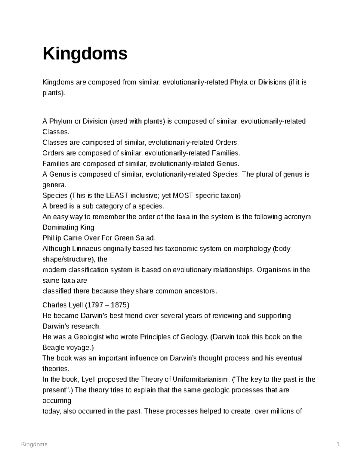 Kingdoms - In class notes - Kingdoms 1 Kingdoms Kingdoms are composed ...