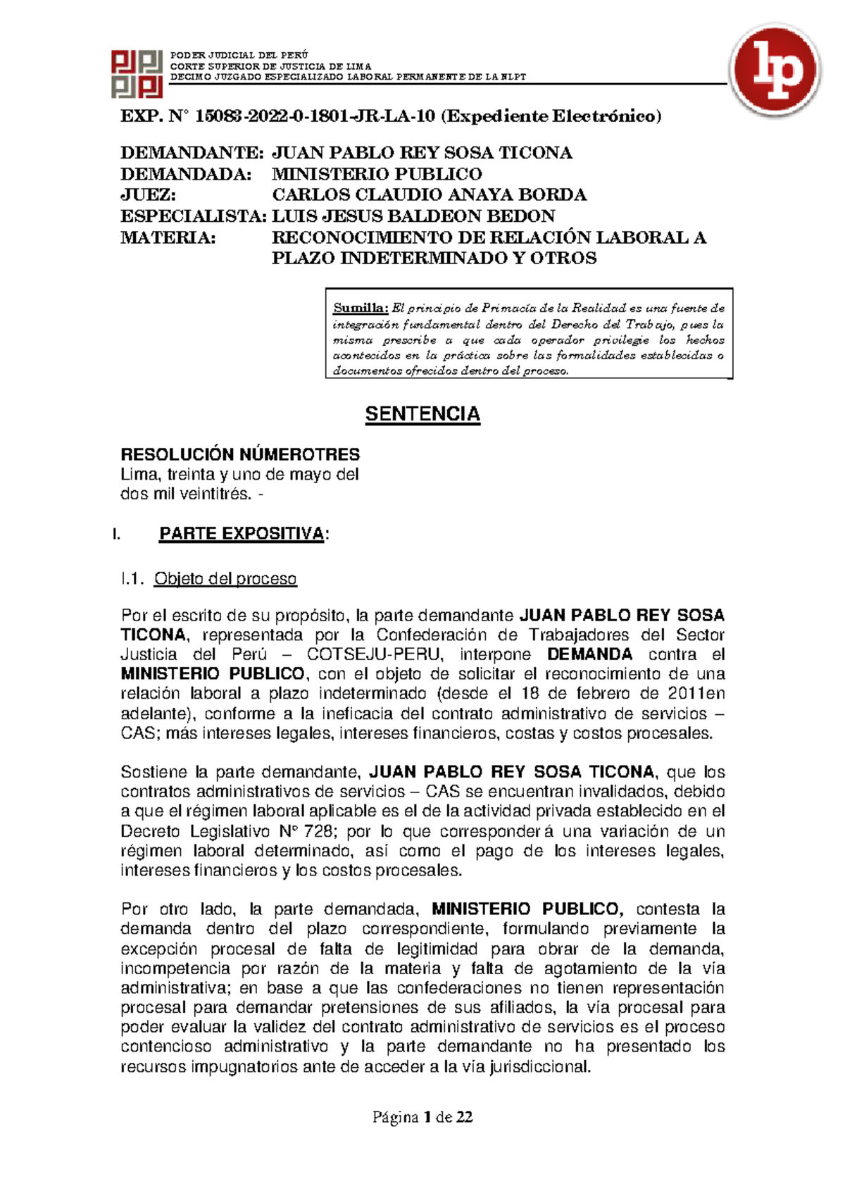 Expediente 15083 2022 0 1891 JR LA 10 LPDerecho - CORTE SUPERIOR DE ...