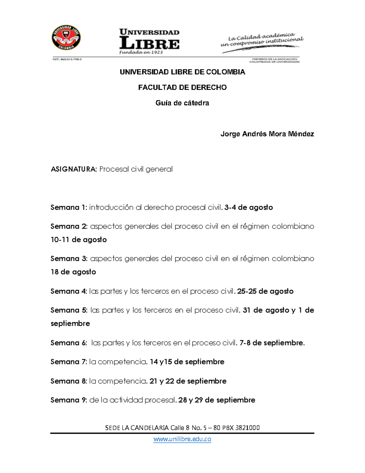 Programa 2020 -2021 - Apuntes HJFGHJ - SEDE LA CANDELARIA Calle 8 No. 5 ...