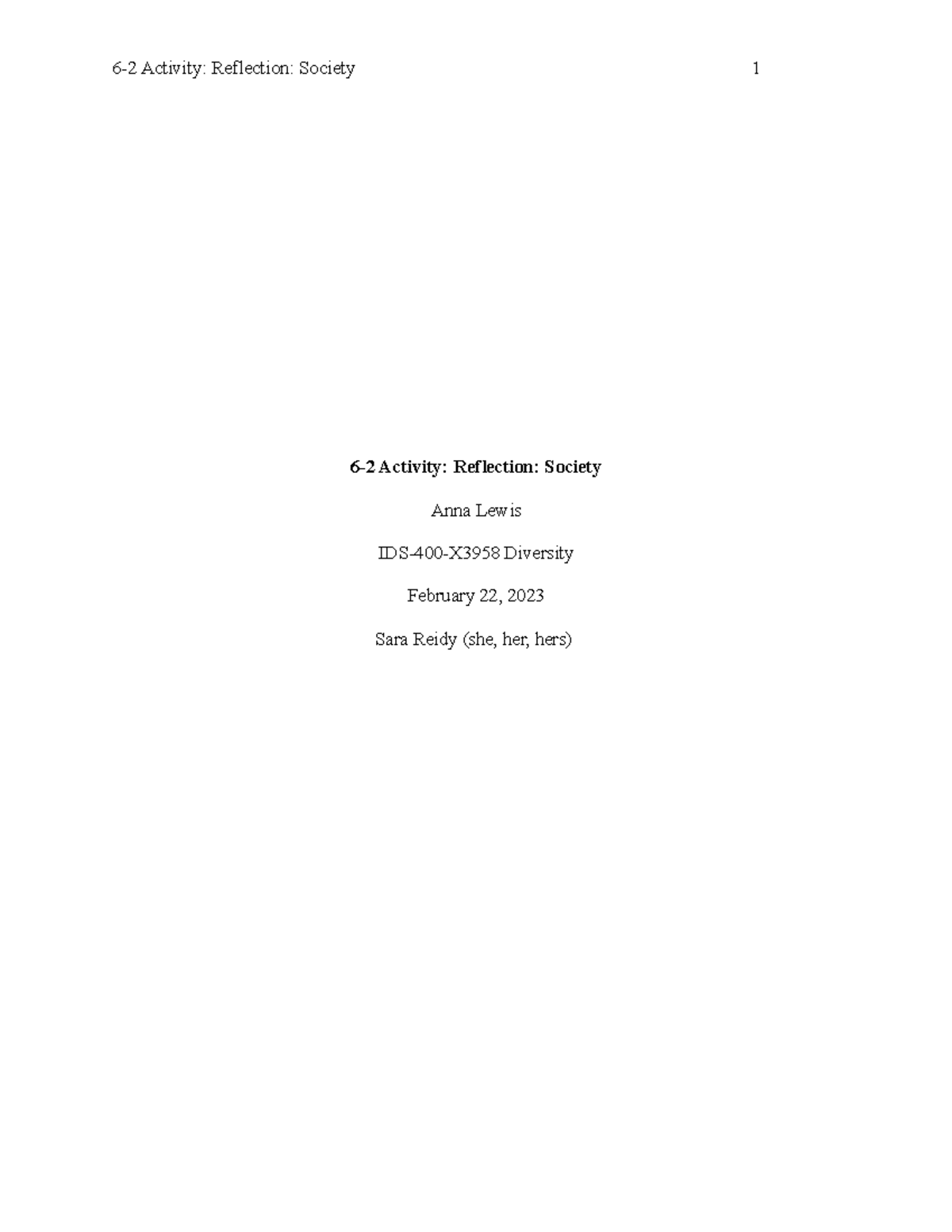 6-2 Activity-Reflection-Society Module Six - 6-2 Activity: Reflection ...