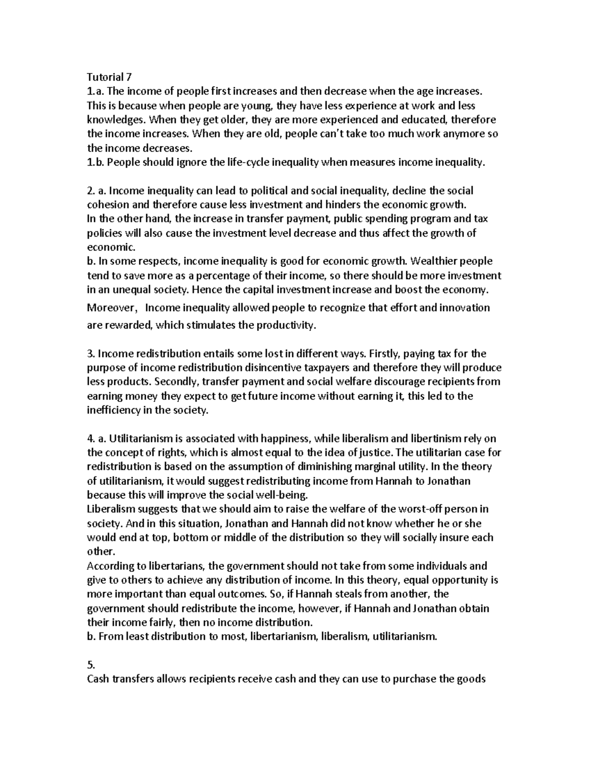 Economic Principle - Tutorial 7 The income of people first increases ...