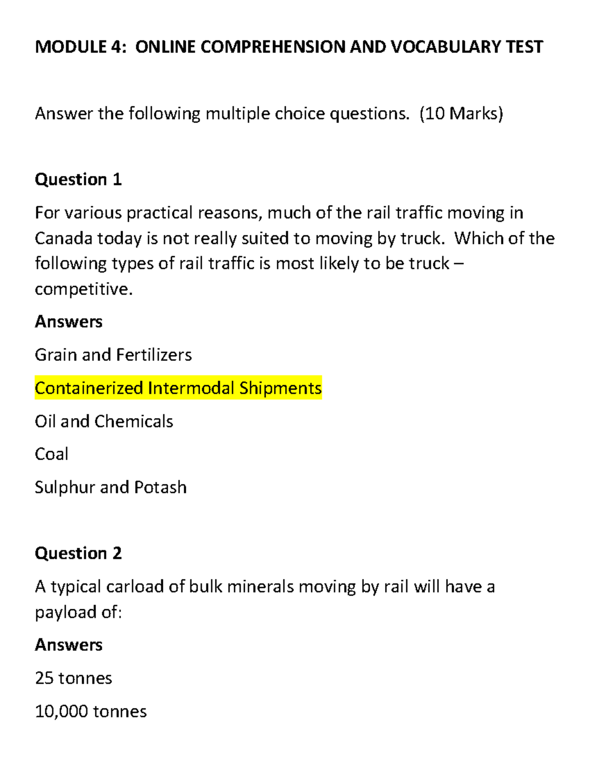 Module 4 Online Comprehension and Vocabulary Test Answer Key - MODULE 4 ...