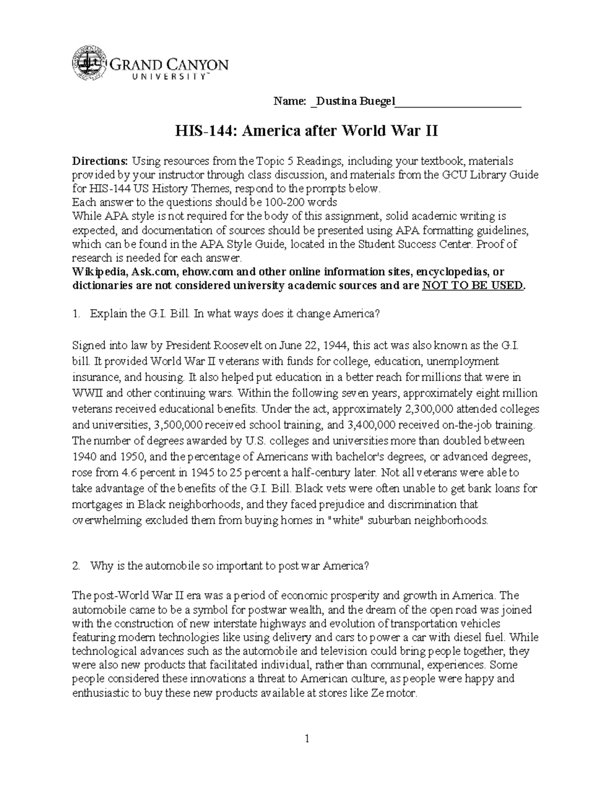 HIS-144-RS-America after WWII Worksheet - Name: Dustina Buegel ...