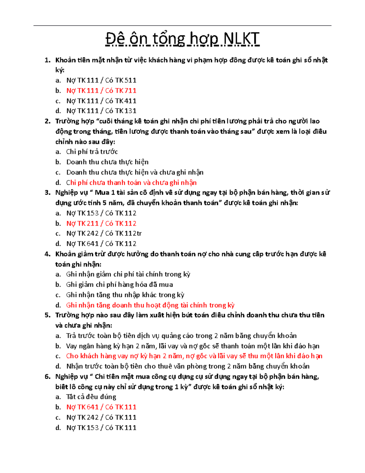 Đề ôn tổng hợp NLKT - nguyên lý - Đềề ôn t ng h p NLKTổ ợ Kho n tềền m t nh n tả ặ ậ ừ vi c ...