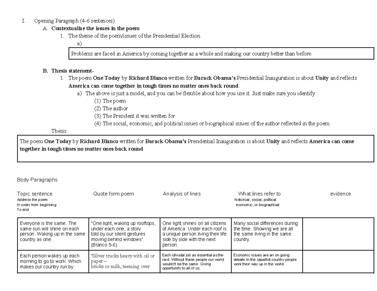 Roman-Organizer chart - I. Opening Paragraph (4-6 sentences) A ...