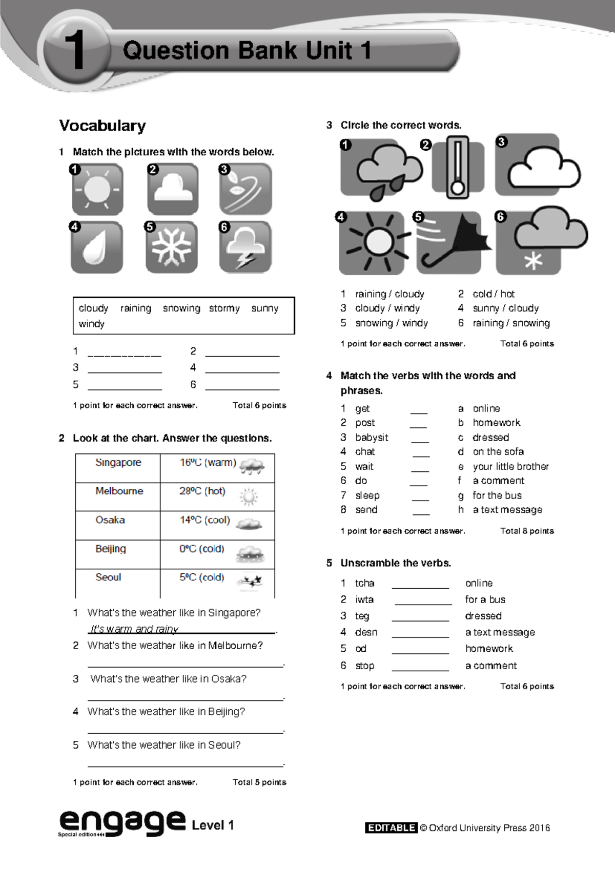 M4 tests - Question Bank Unit 1 1 Vocabulary 1 Match the pictures with ...