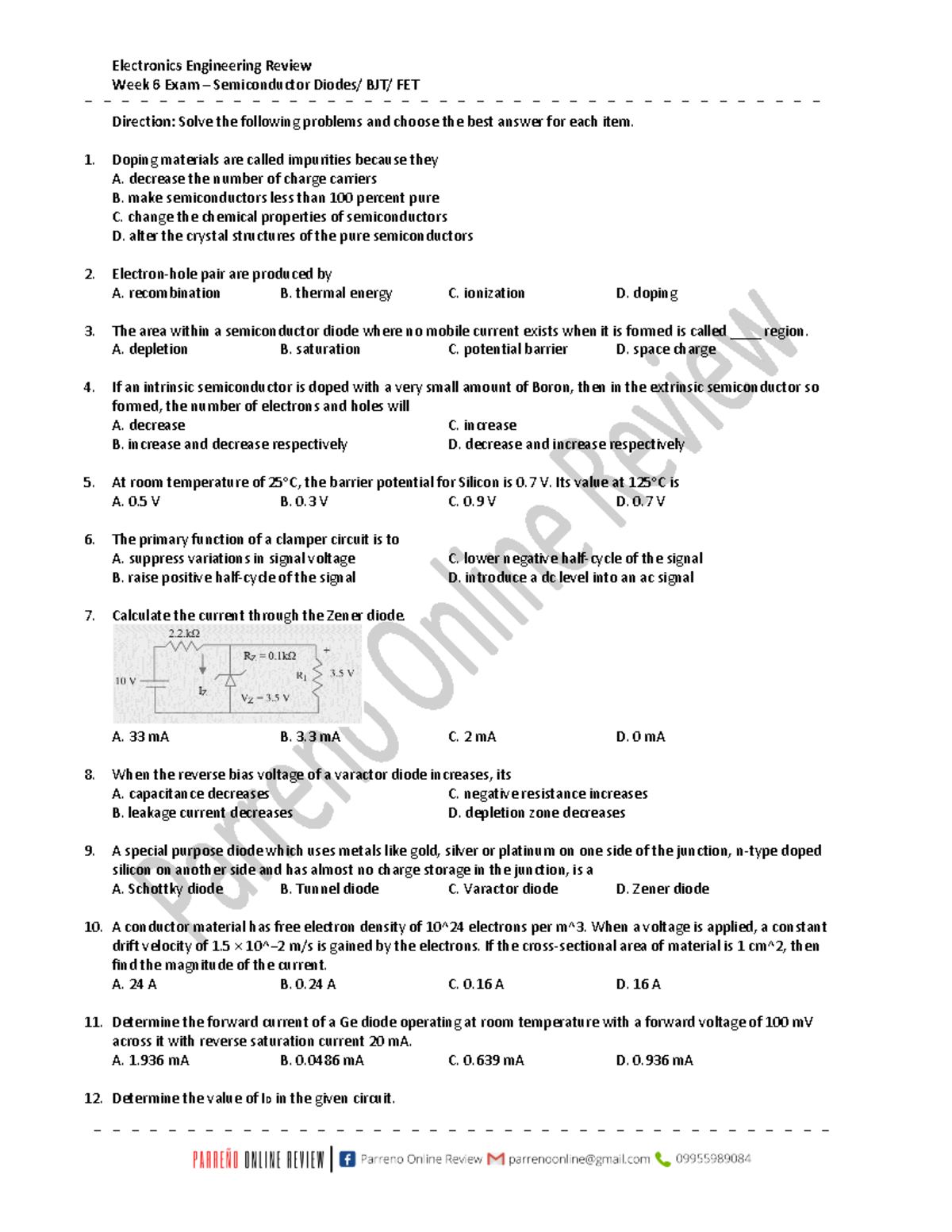 Week 6 Exam - Exam - Week 6 Exam – Semiconductor Diodes/ BJT/ FET ...